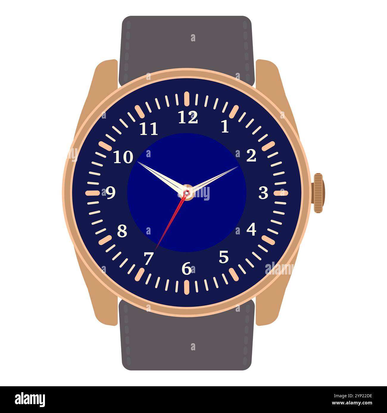 Classic design mechanical wristwatch isolated on white background. Clock face with hour, minute ...