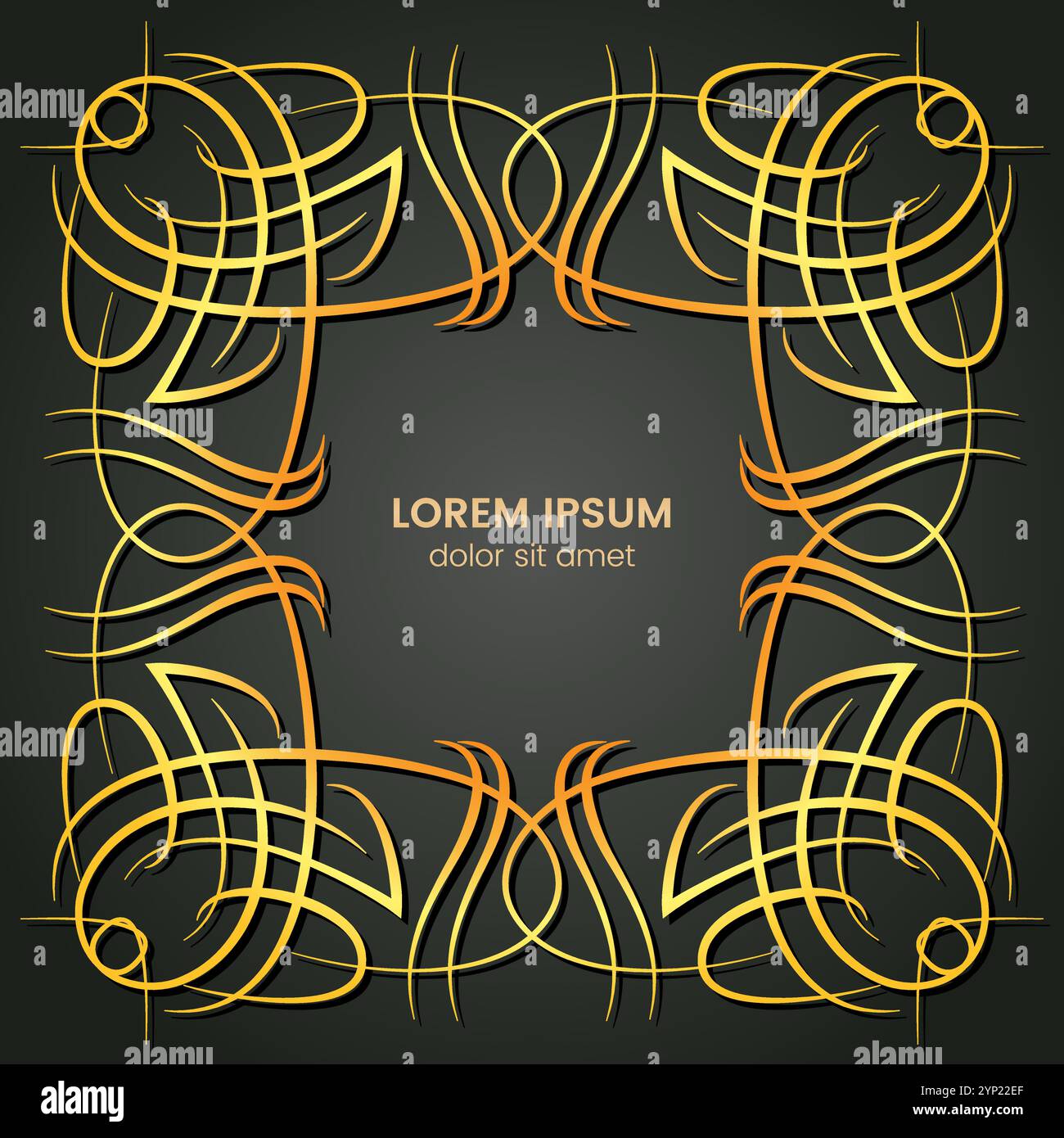 A square golden monogram element on a dark background. Vector ...