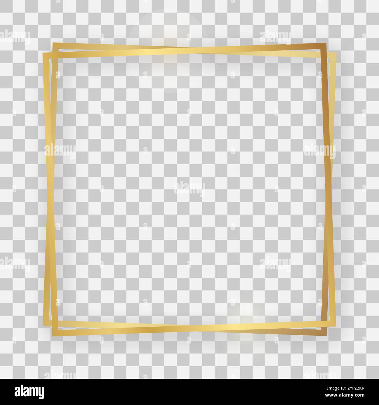 Double gold shiny square frame with glowing effects and shadows on ...
