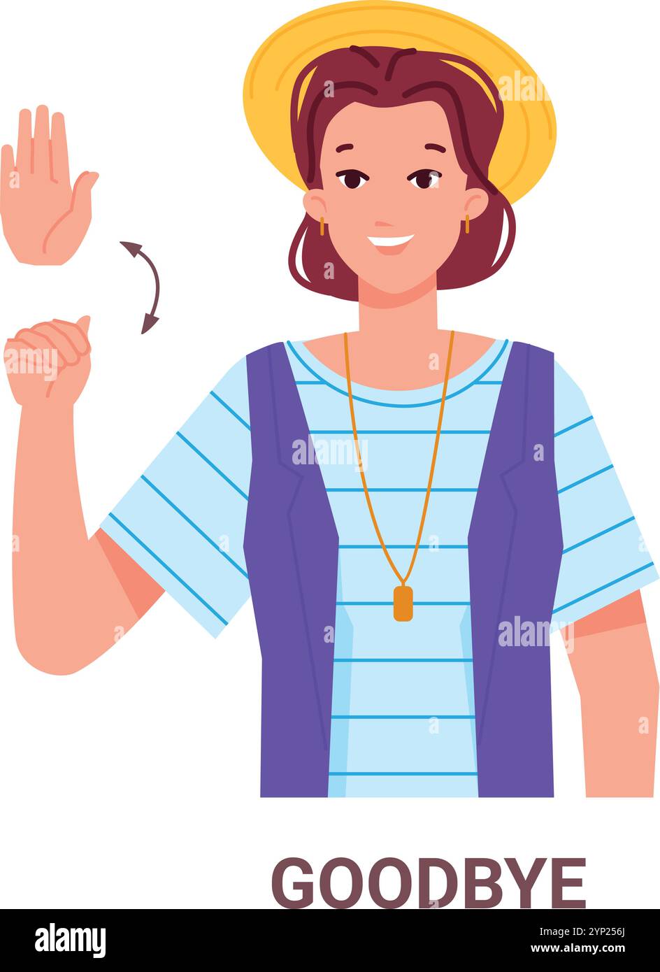 Goodbye gesture. Waving hand sign. Color character isolated on white ...