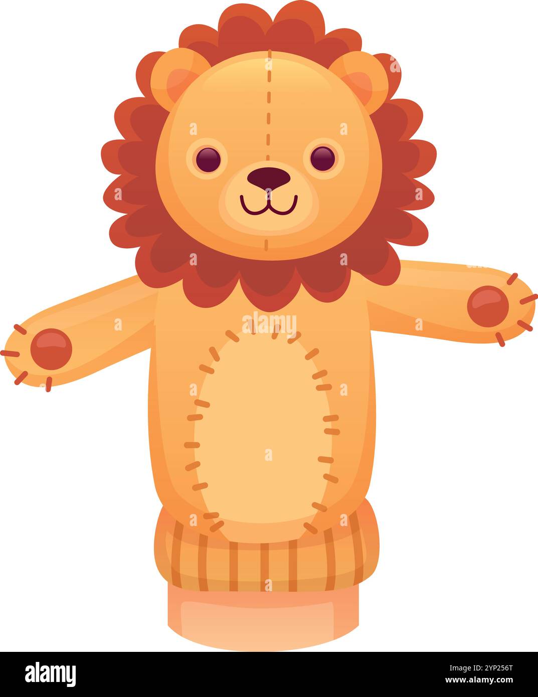 Lion puppet. Cartoon animal sock doll on human hand isolated on white ...