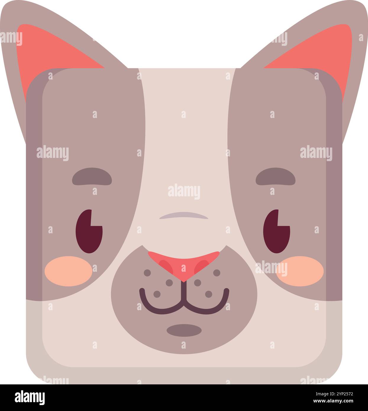 Cat square head. Animal cartoon face avatar isolated on white ...