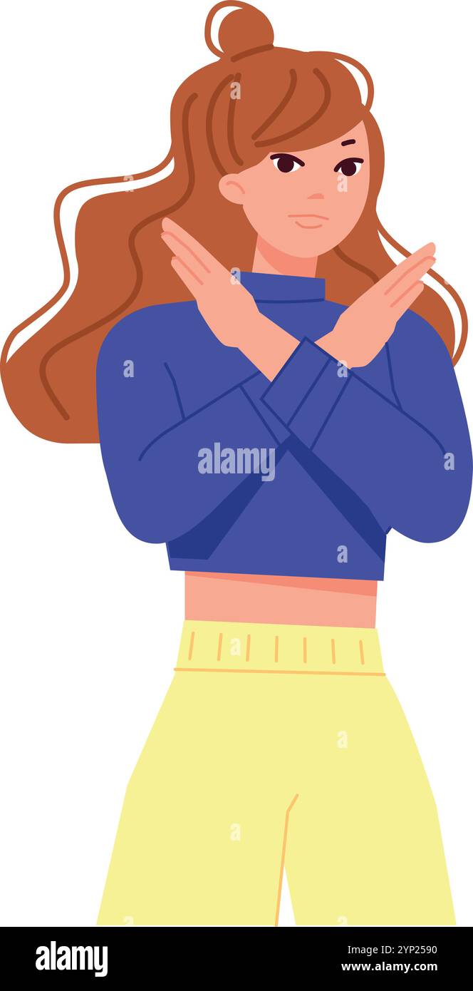 Stop gesture. Woman refuse. Decline hand sign isolated on white ...