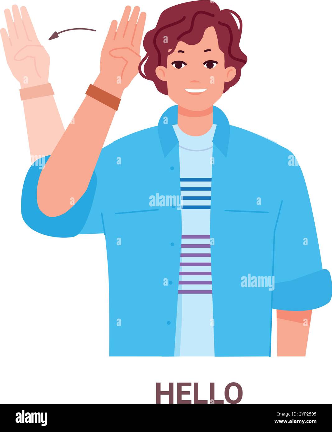 Hello gesture in sign language. Color character greeting isolated on ...