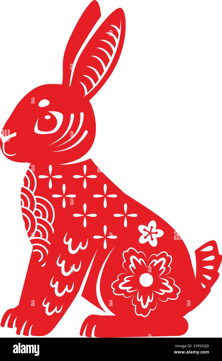Ornate bunny. Decorative red silhouette. Rabbit symbol isolated on ...