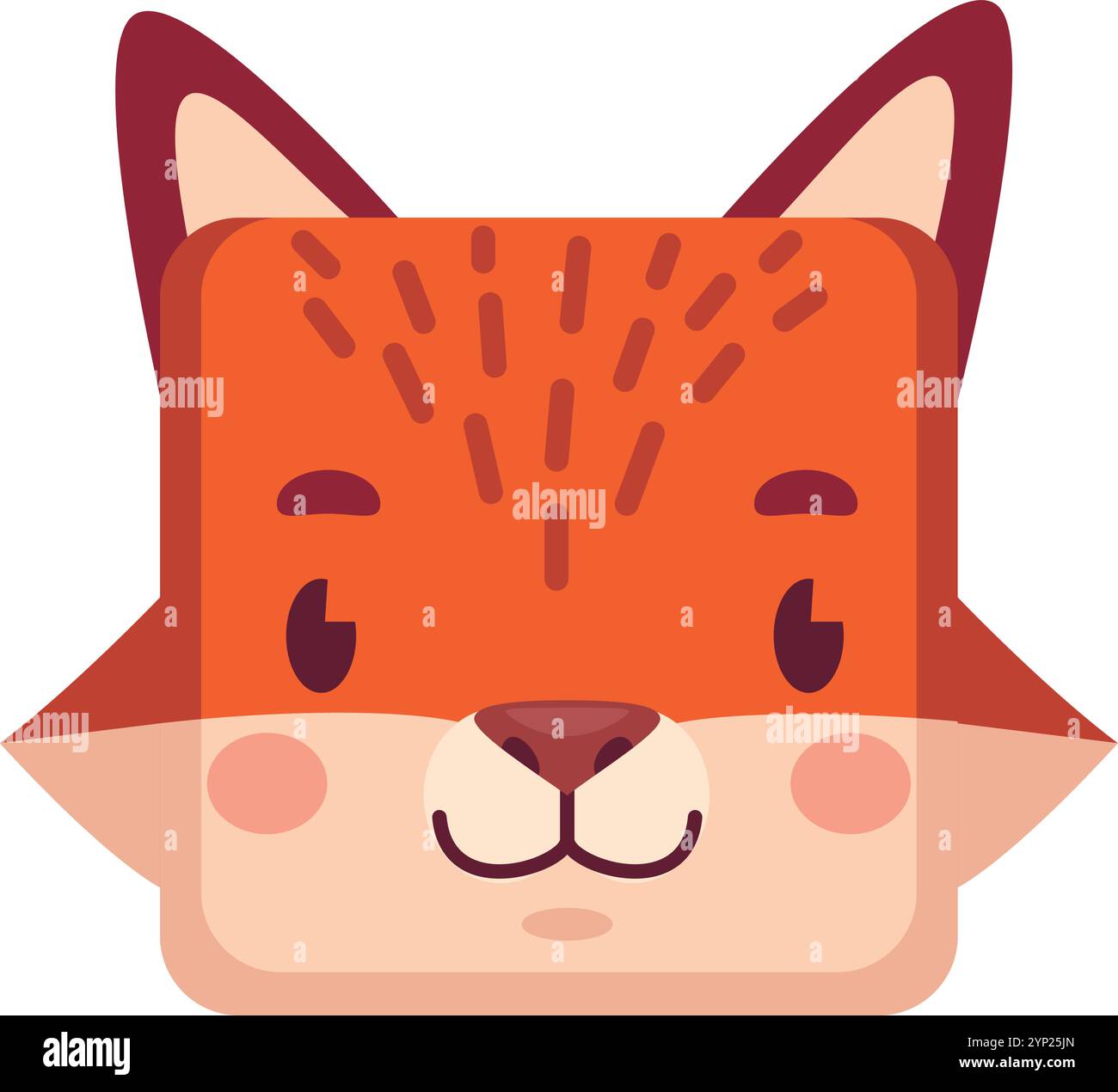 Fox square head. Funny wild forest animal face isolated on white ...