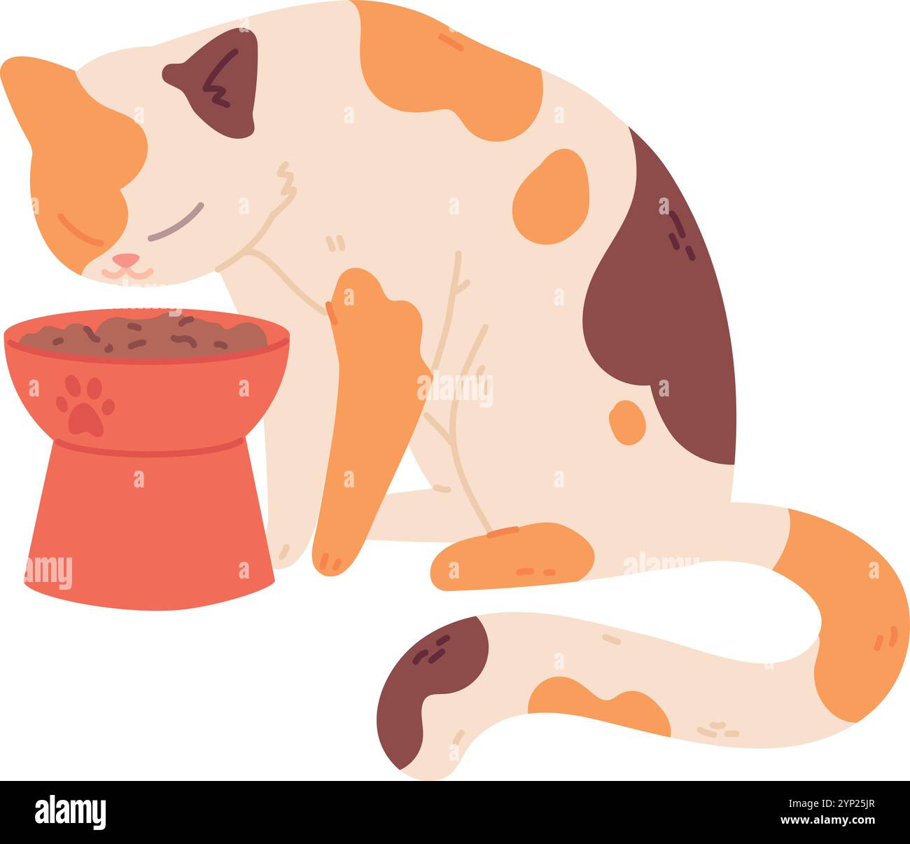 Cat eating food. Pet bowl. Animal feeding isolated on white background ...