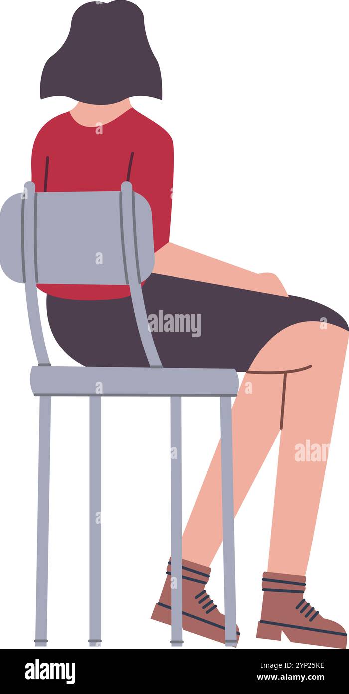 Female student rear view. Young woman on seat isolated on white ...