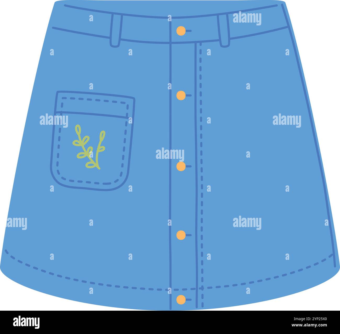 Denim skirt cartoon icon. Blue fashion clothes isolated on white ...