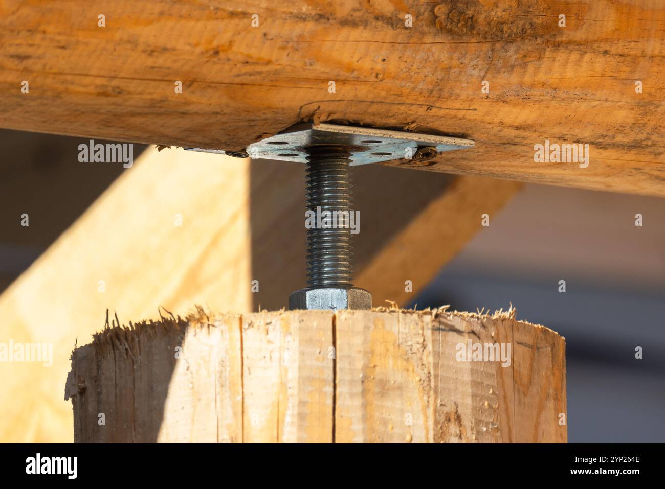 Close up photo of bolted adjustable connection of a beam and column of ...