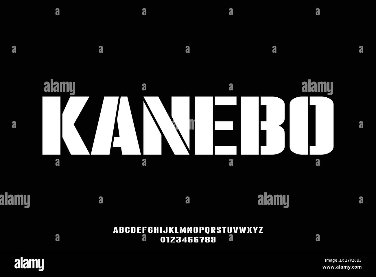 Strong bold sans serif stencil style alphabet display font vector ...