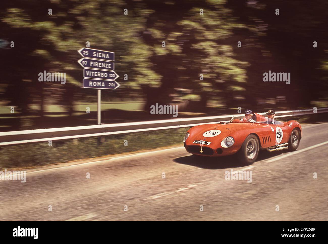 1955 Maserati 300S historic racing cars driving on the 2001 Mille ...