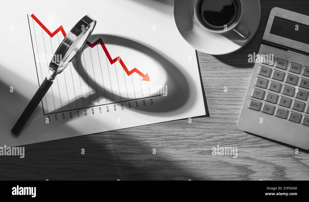 Financial chart with arrow going down showing negative trend and ...