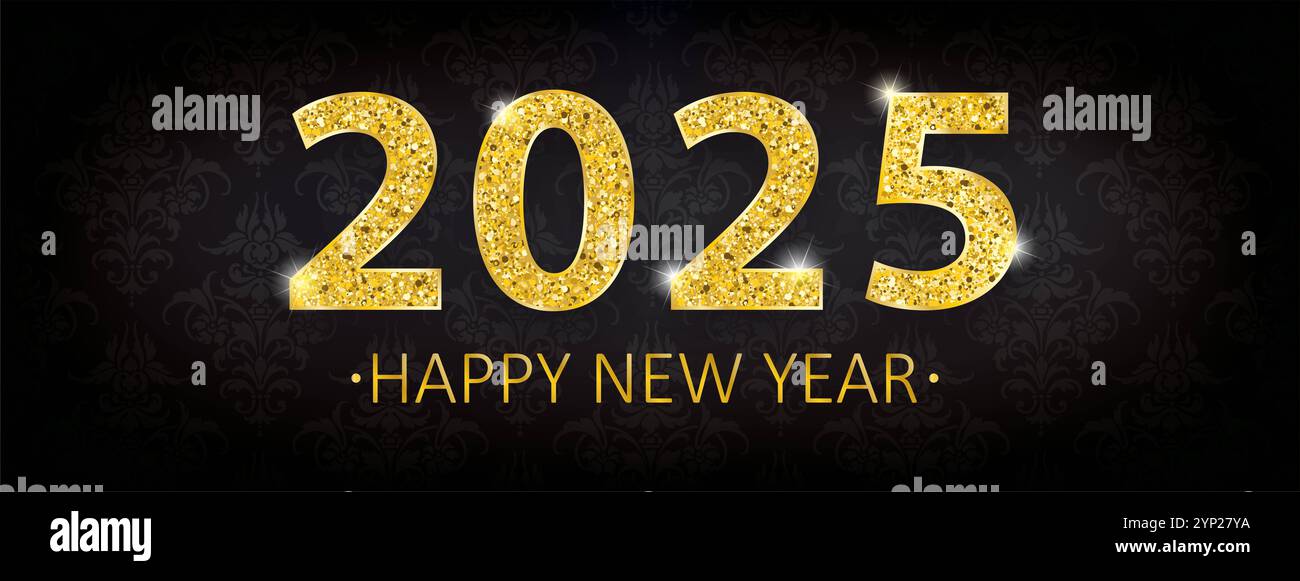 Header Black Wallpaper Ornaments 2025 New Year Header with golden text ...
