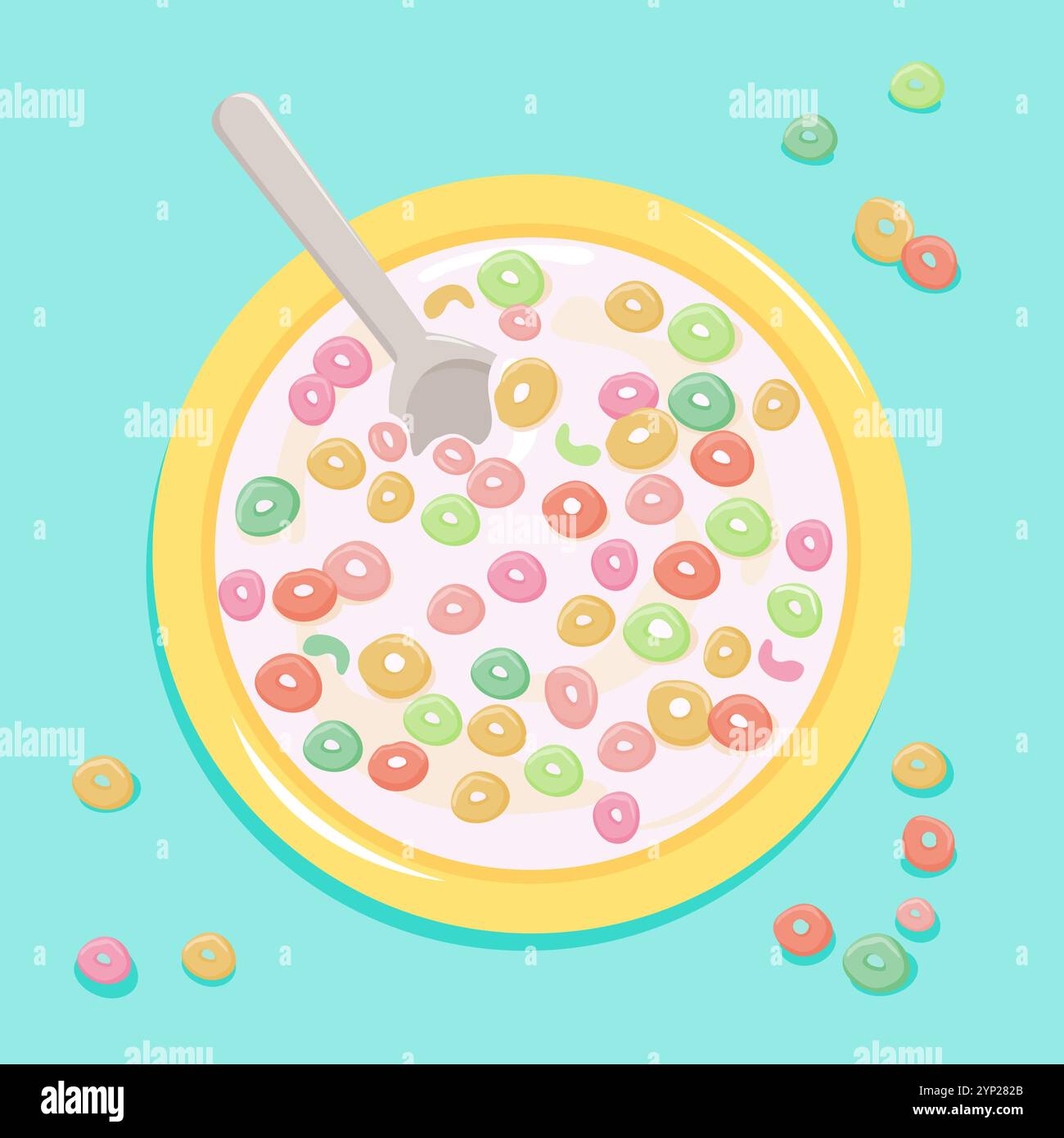 Bowl of breakfast cereal ring cornflakes in different flavors and ...