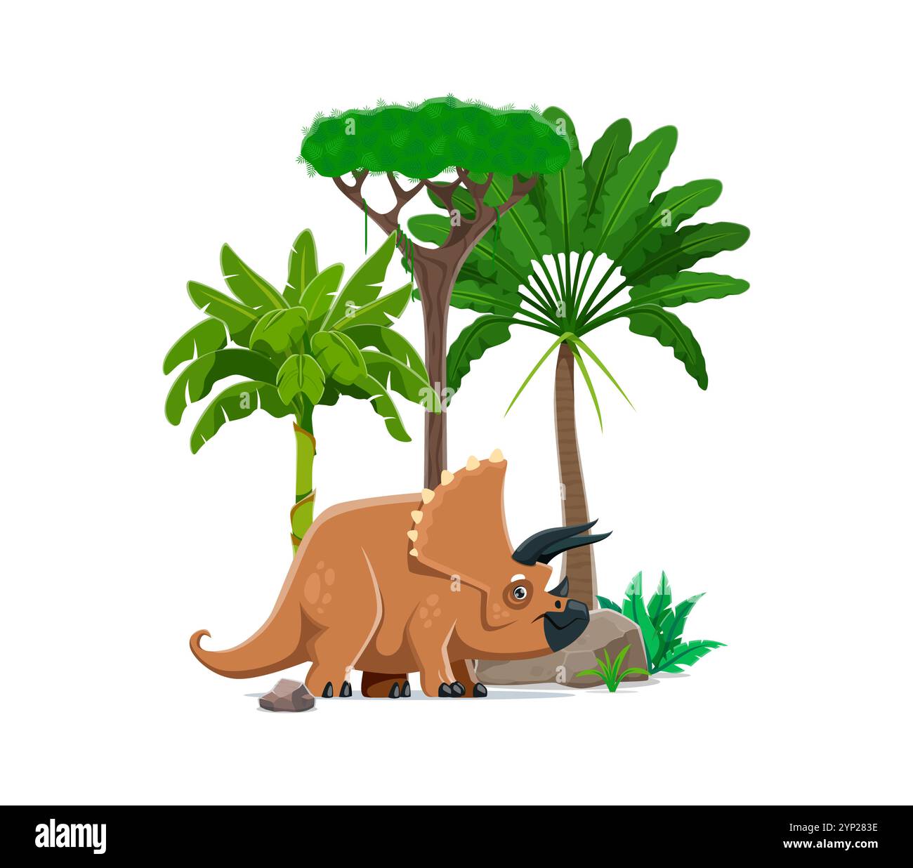 Dinosaur, cartoon prehistoric lizard or Triceratops dino animal, vector ...