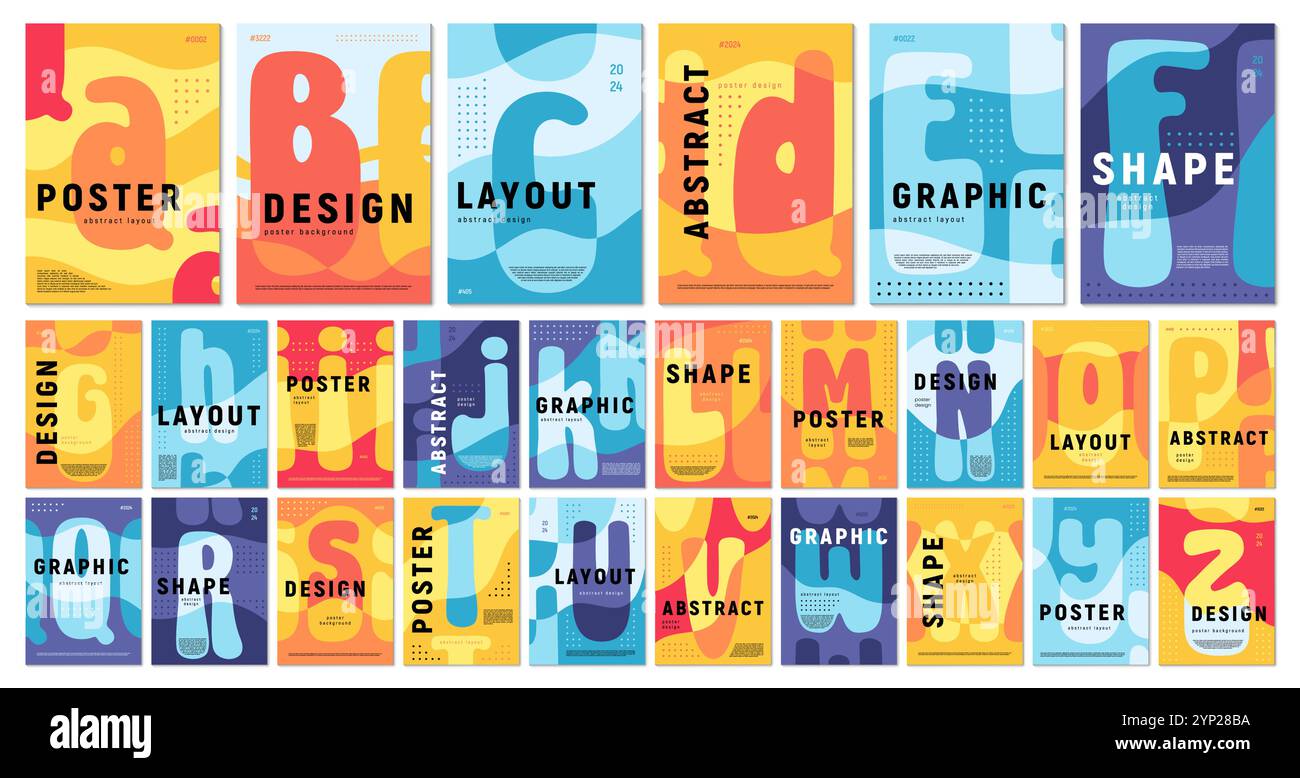 Typography book covers, groovy alphabet poster templates layout. Vector ...