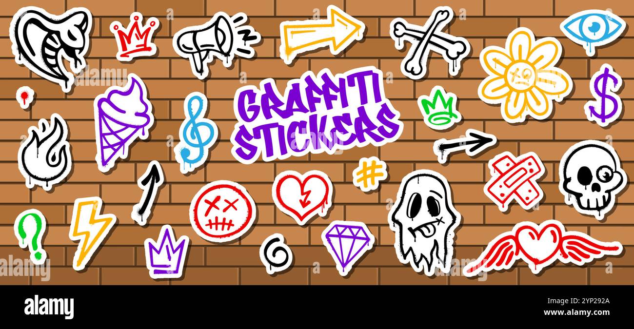 Stickers pack of grunge street art graffiti ink spray paint. Street ...