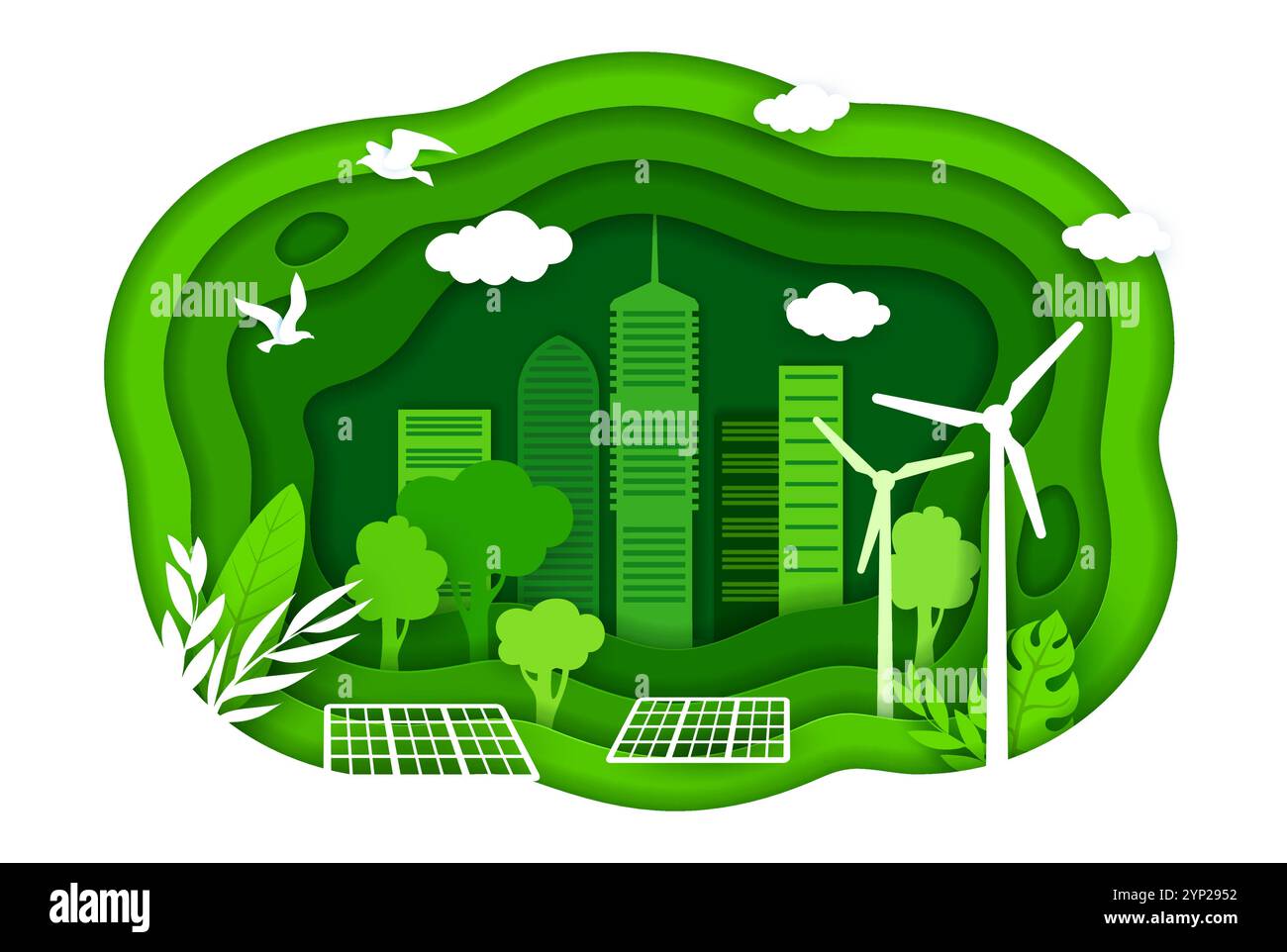 Paper cut eco city, environment, ecology and green energy vector ...