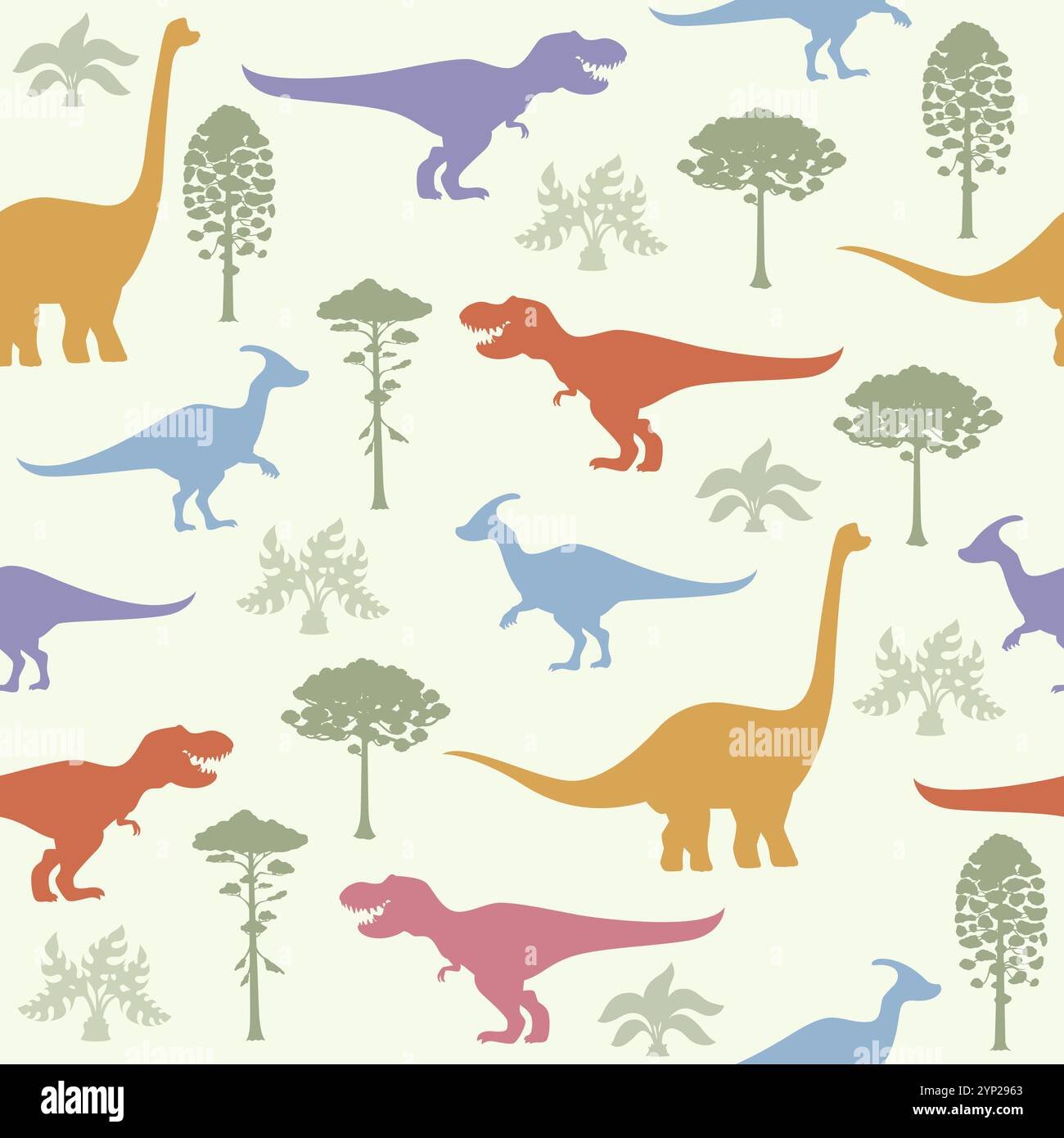 Prehistoric dinosaurs seamless pattern background, vector cartoon dino ...