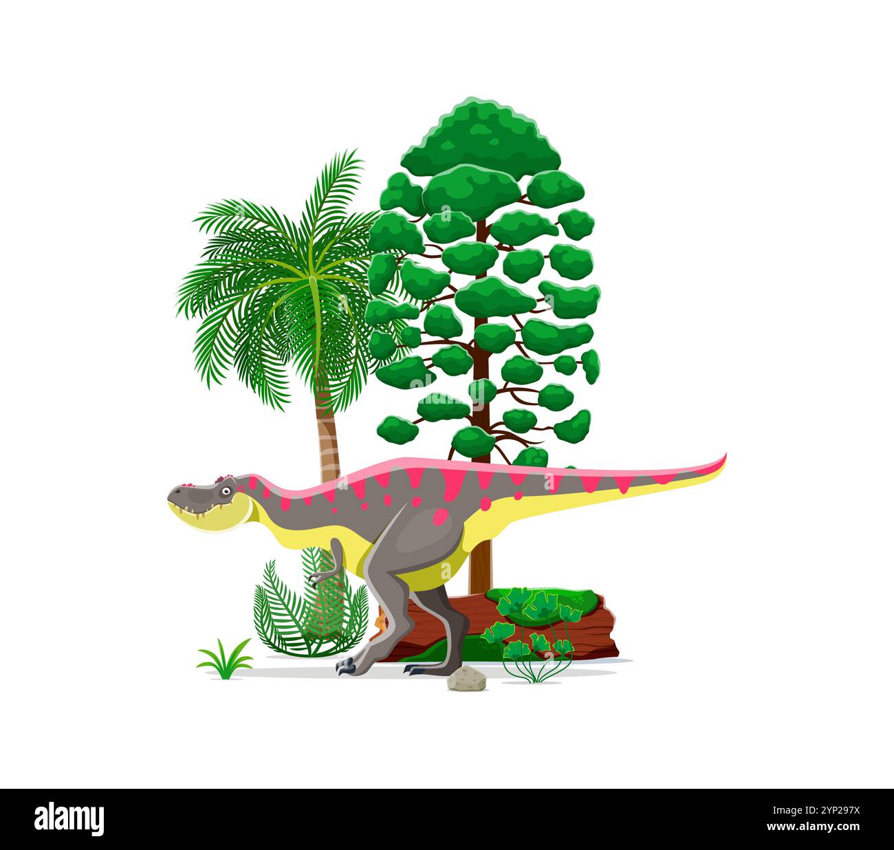 Tarbosaurus prehistoric dinosaur character in a lush forest landscape ...