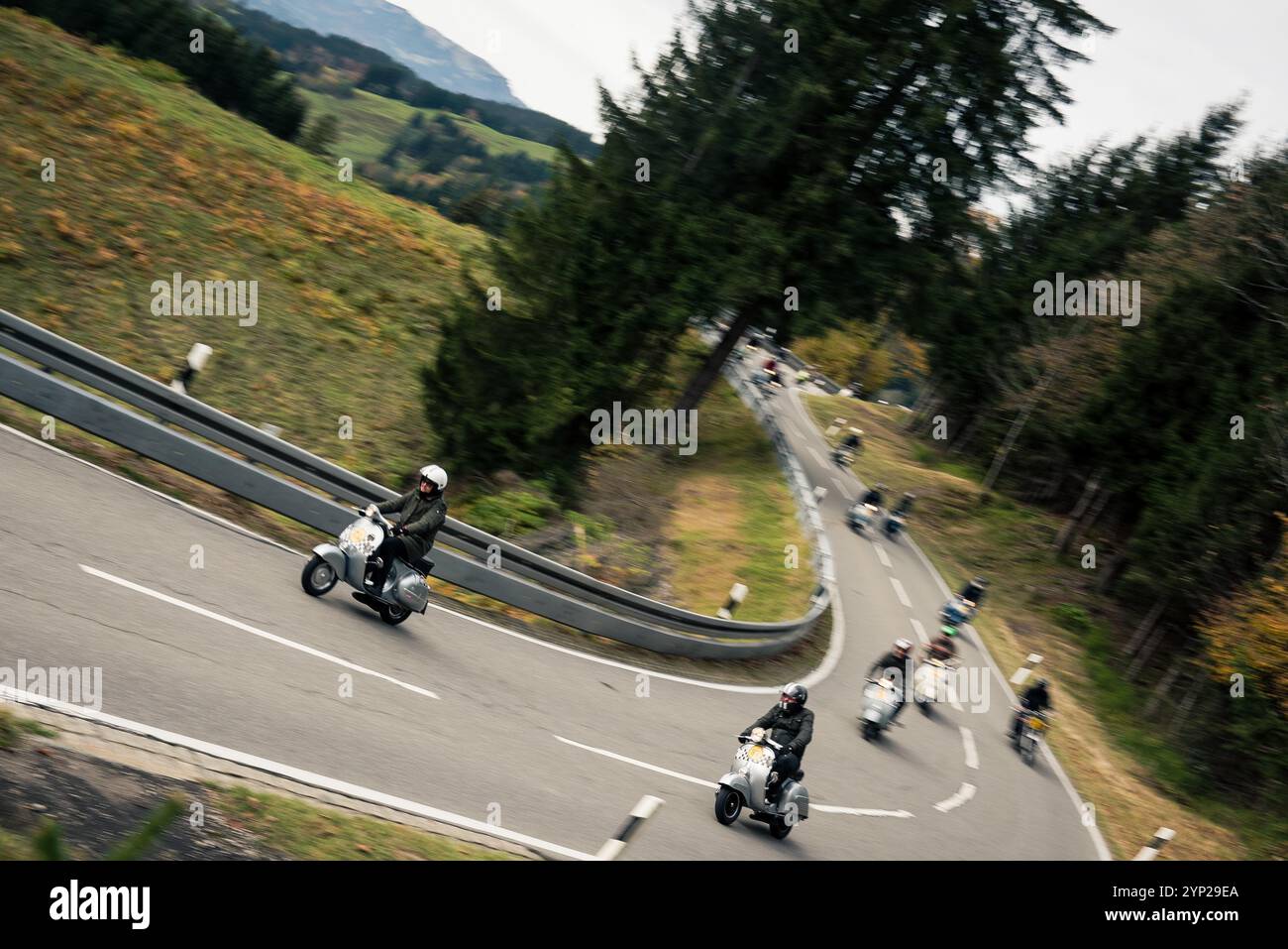 Classic Vespa Scooter Riders at Classic Car Race, Jochpass Oldtimer ...