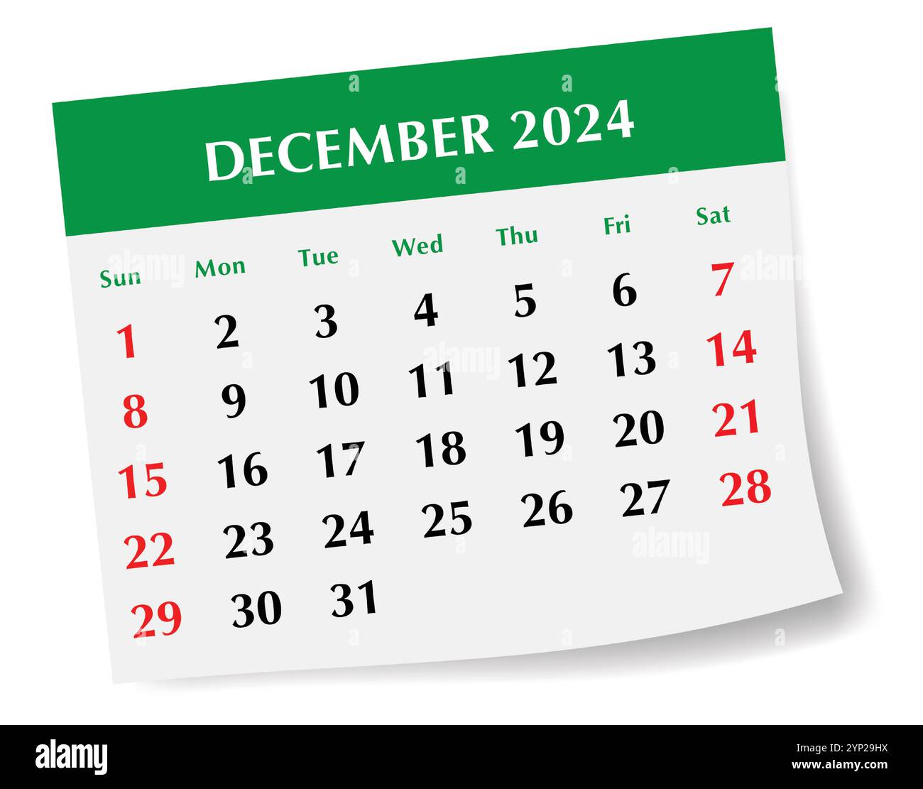 ENGLISH december 2024 calendar. Vector illustration. Monthly planning ...