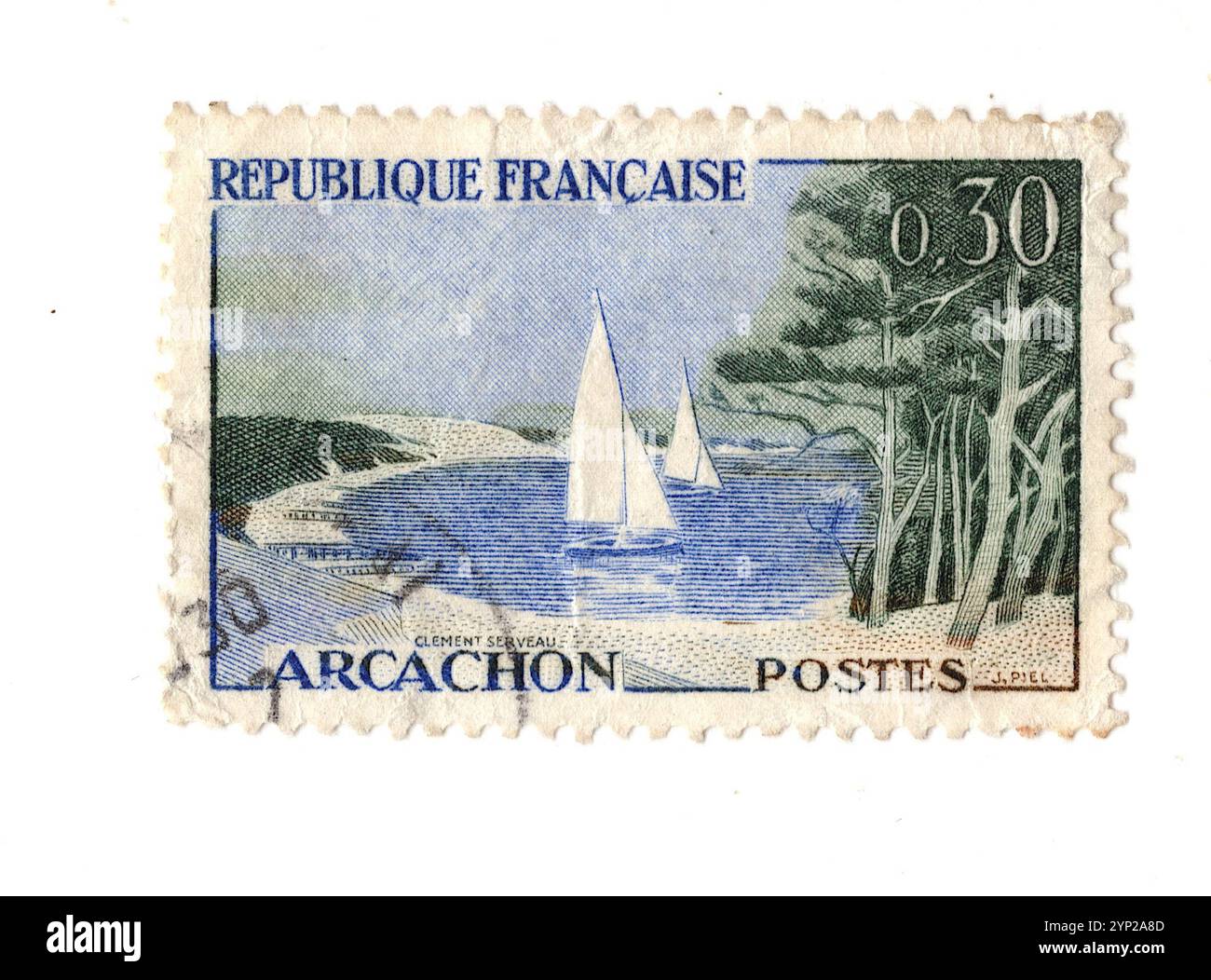 A vintage Arcachon postage stamp from France isolated on a white ...