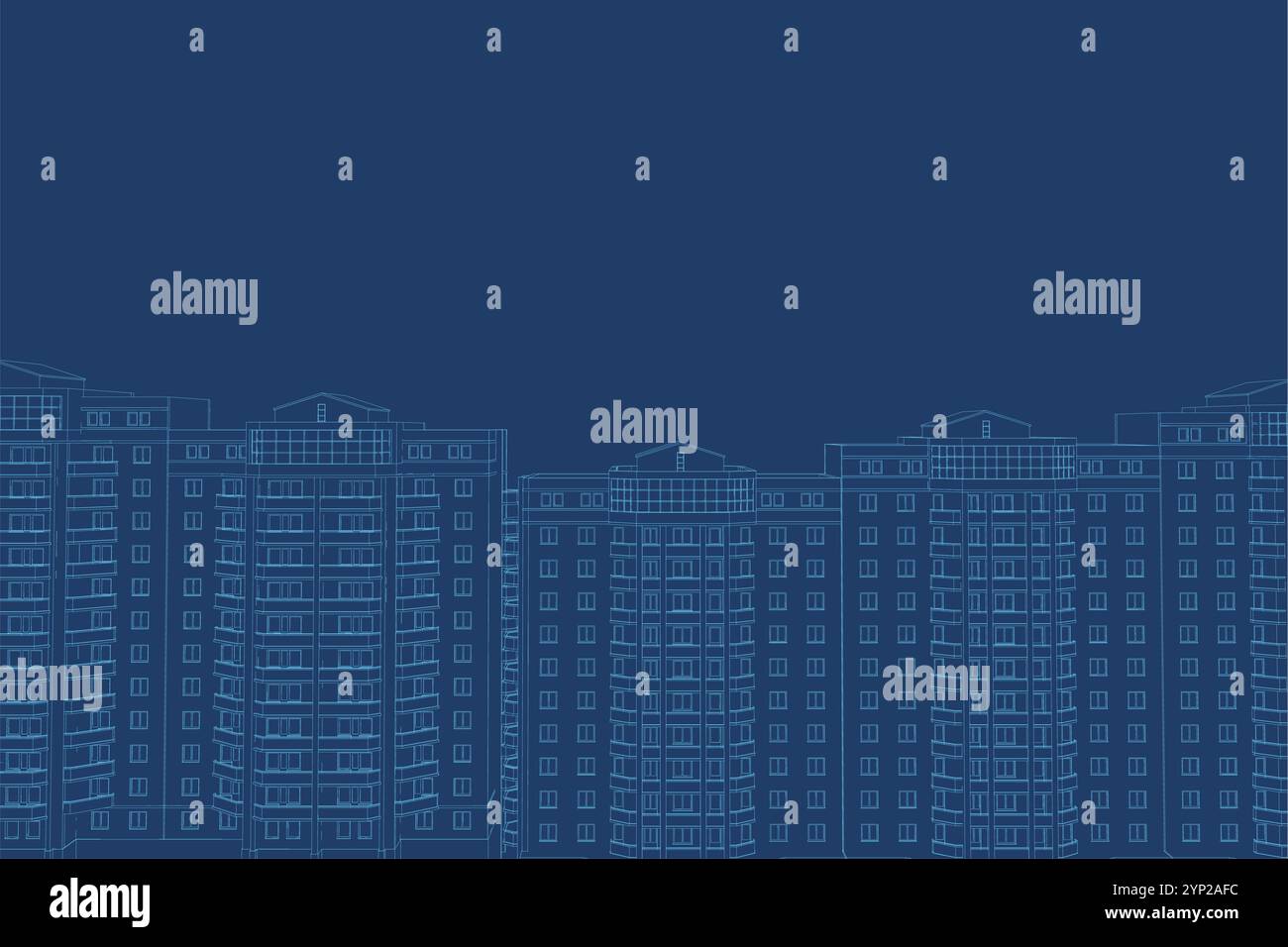 Vector illustration of outline of high-rise buildings made of blue ...