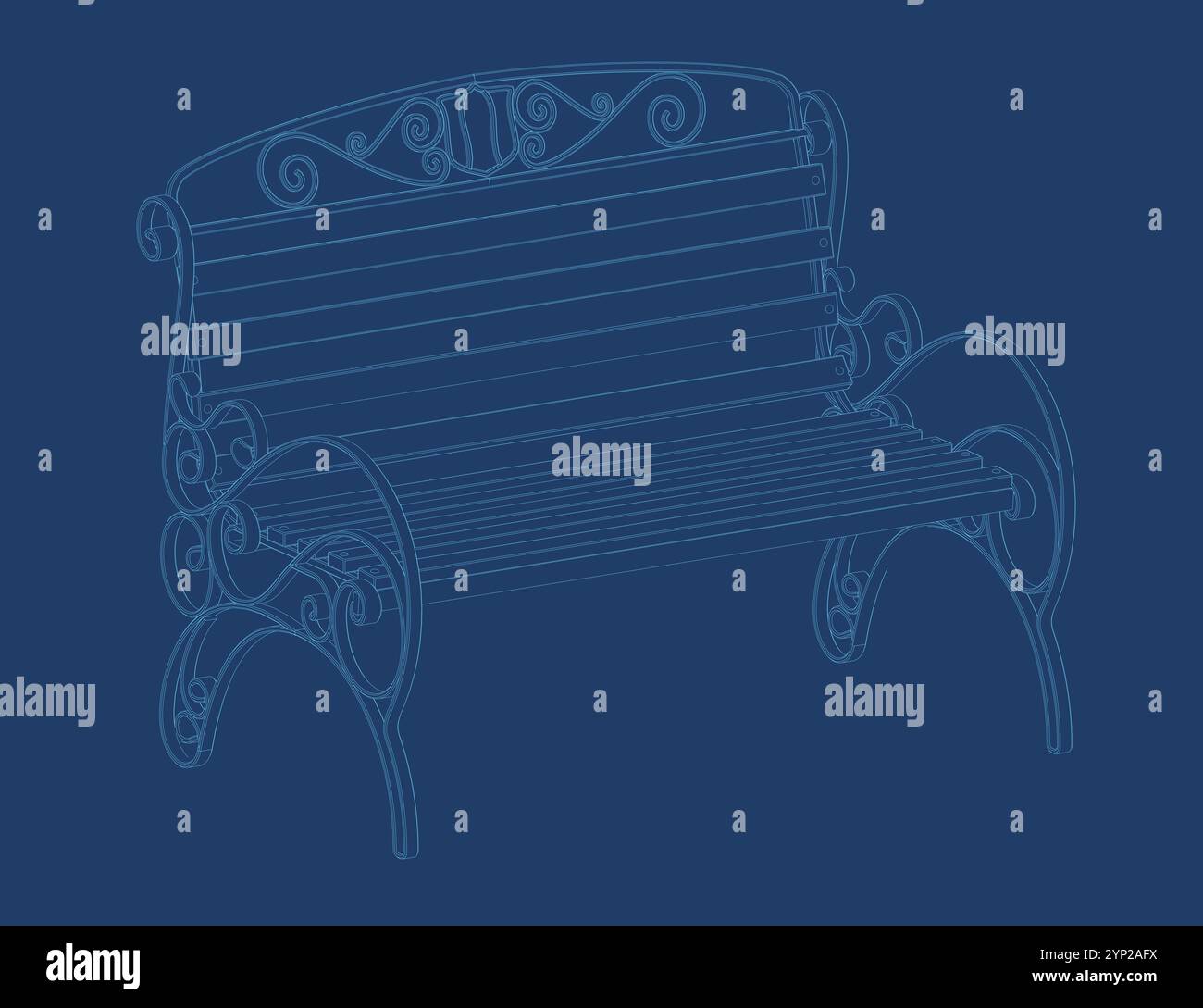 Vector illustration of a street decorative bench outline made of blue ...