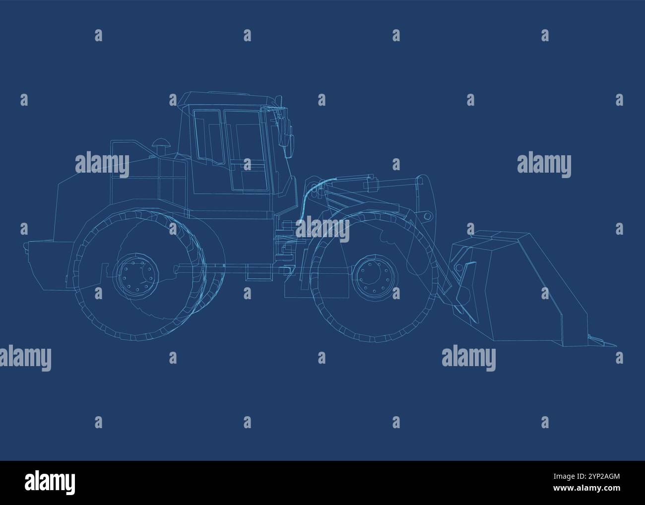 Vector illustration of bulldozer outline made of blue lines isolated on ...