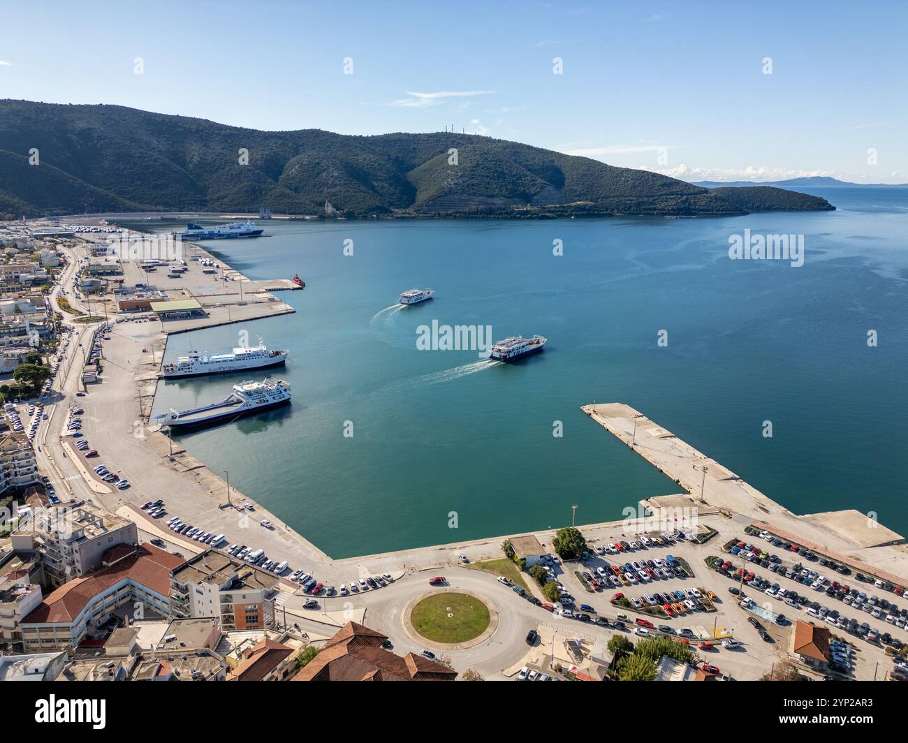 Aerial drone photo of the ferry terminal and harbour in Igoumenitsa ...