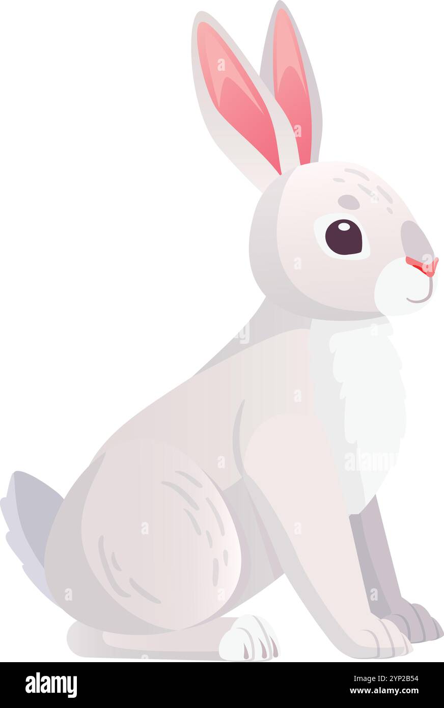 Wild rabbit. White fur animal. Cartoon hare isolated on white ...