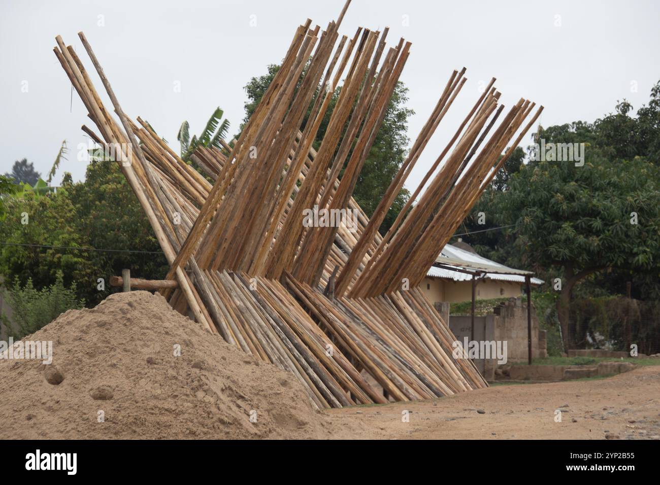 timber for house frames on the side of a road in South Africa Stock ...