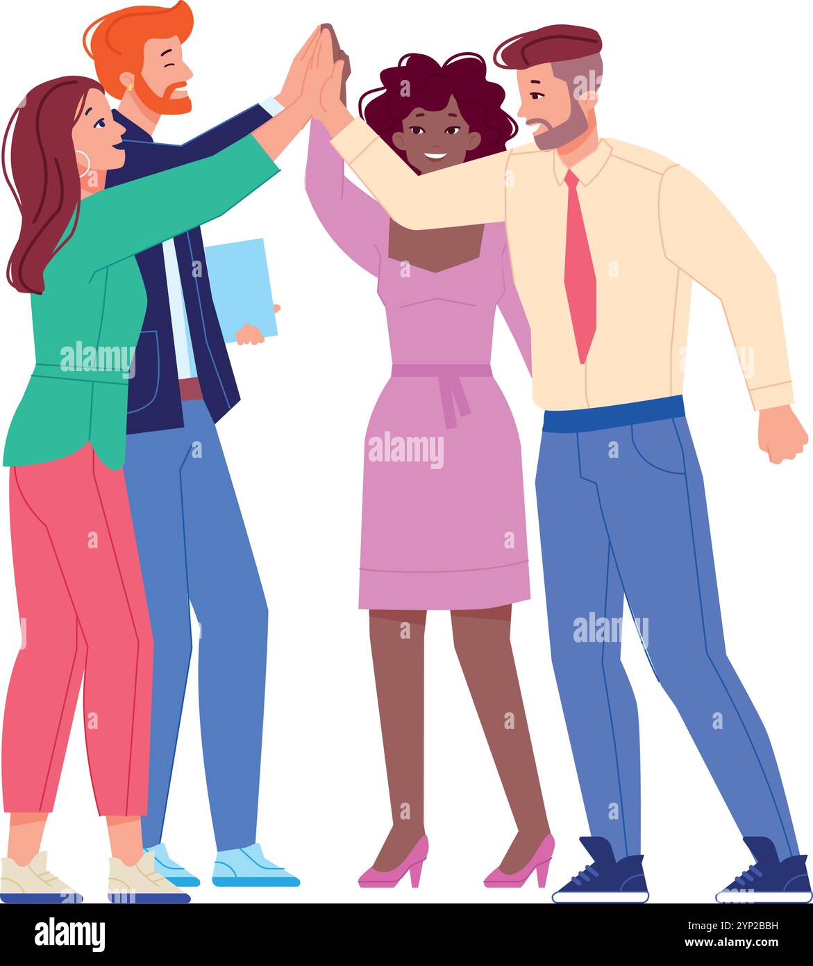 Team give high five. Successful people celebrating isolated on white ...