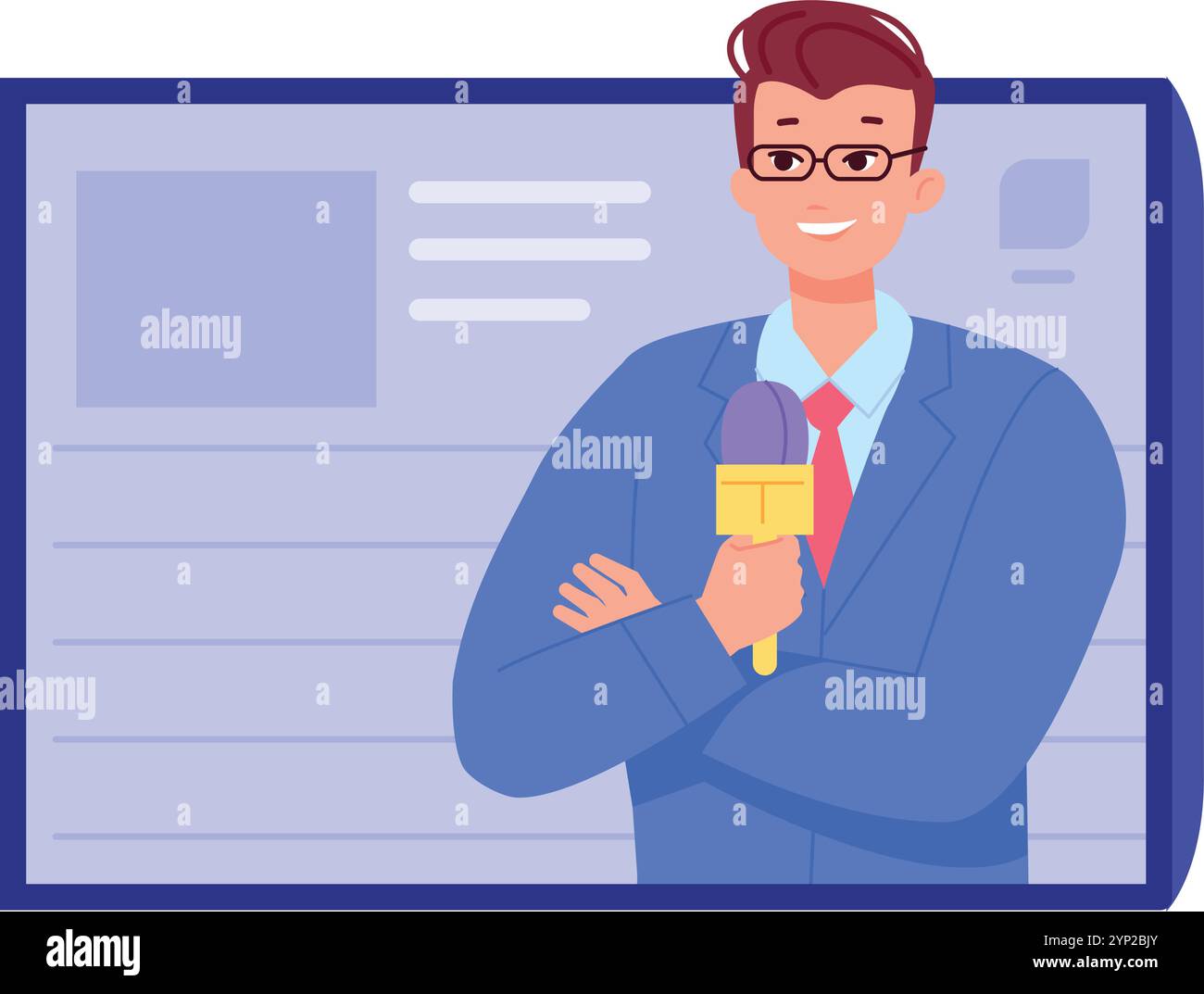 Tv news reporter on screen. Live studio anchor isolated on white ...