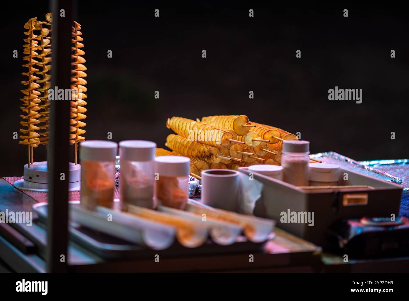 Snacks on a street food stall in in Yeouido park on Han river in Seoul ...