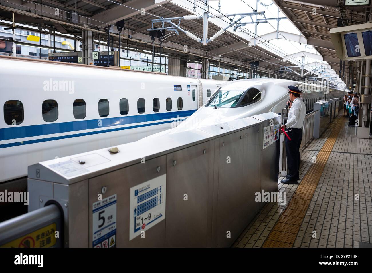 Kyoto, Japan, June 20, 2024: Shinkansen bullet trains, seen here from a ...
