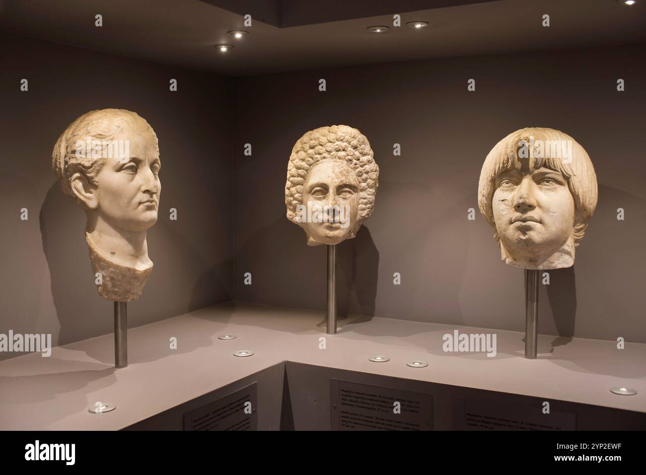 Ancient roman head, view of three marble heads dating from the 2nd ...