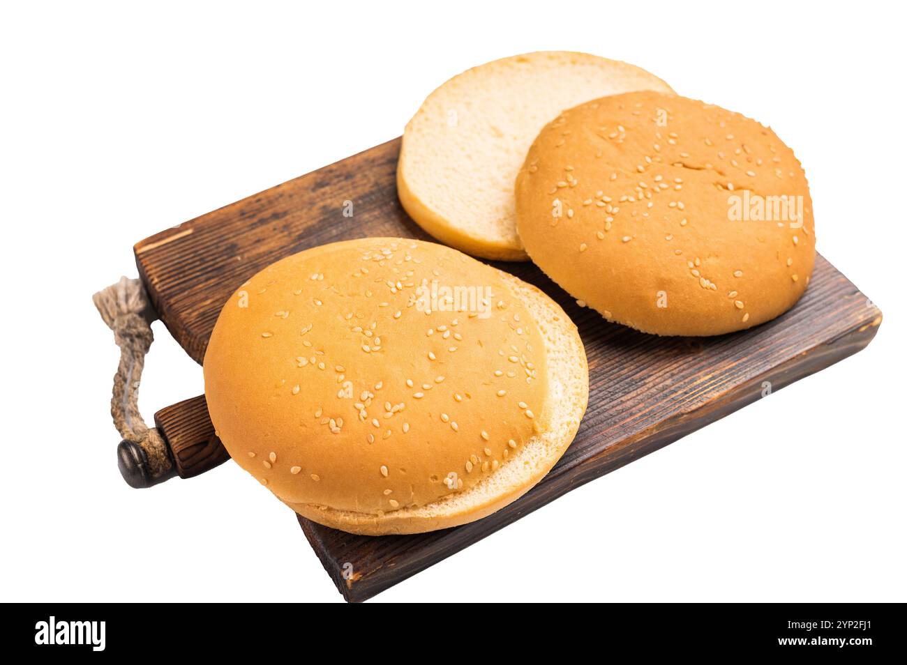 Baked burger buns isolated on white background. top view Stock Photo ...