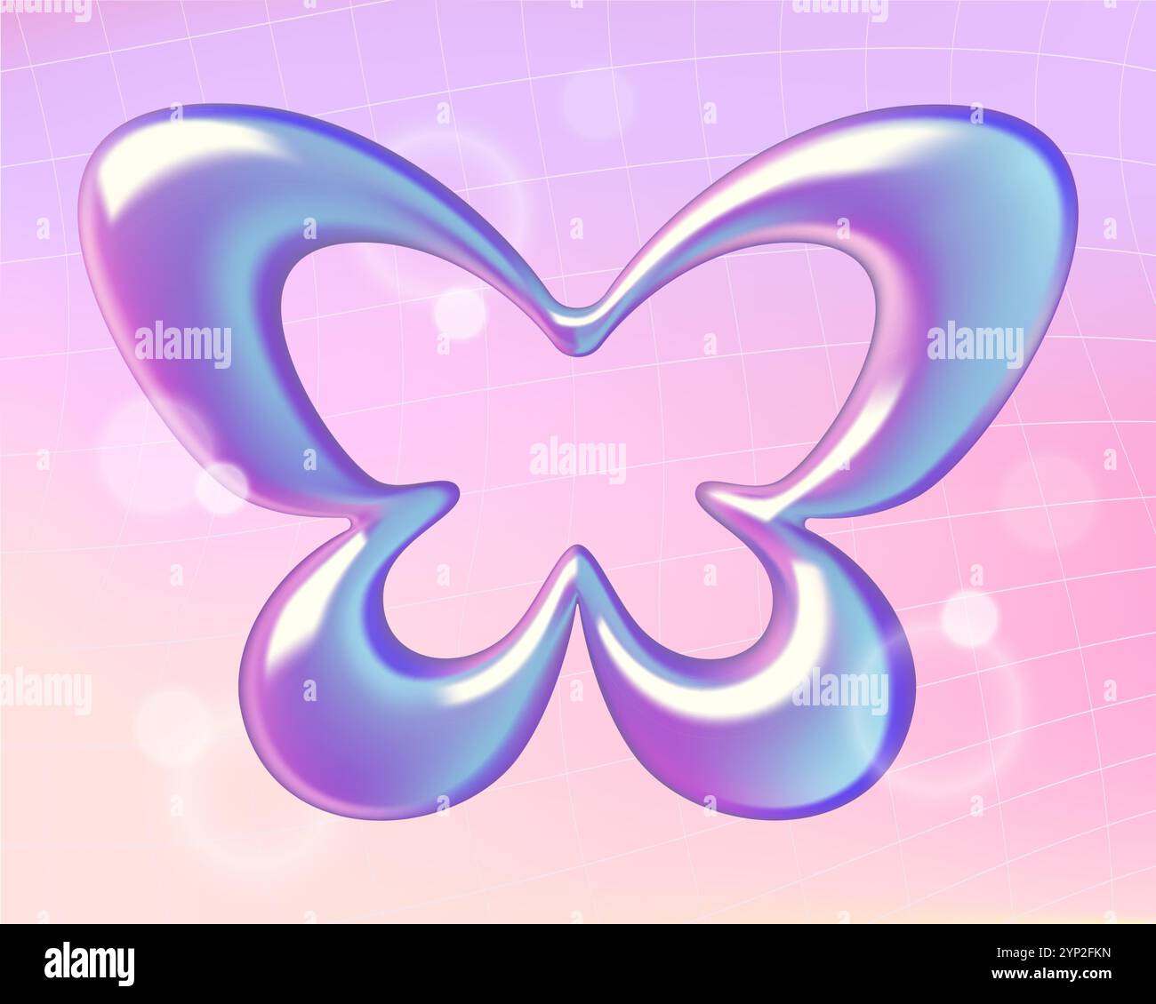 Holographic 3d butterfly shape on pink gradient y2k style background ...