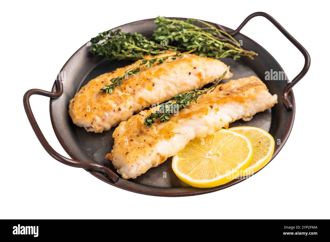 Baked Hake fish fiilet, fried whitefish meat isolated on white ...