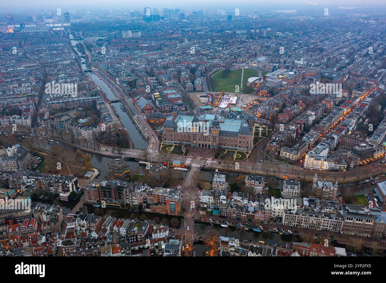 Aerial view of Amsterdam's iconic Rijksmuseum surrounded by historic ...