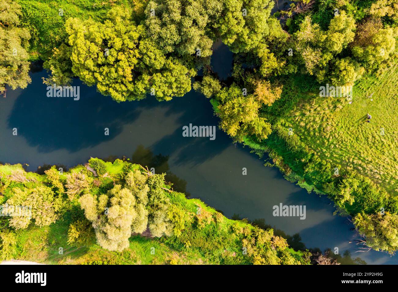 Aerial view of the river mouth. The confluence of the Luzha River and ...