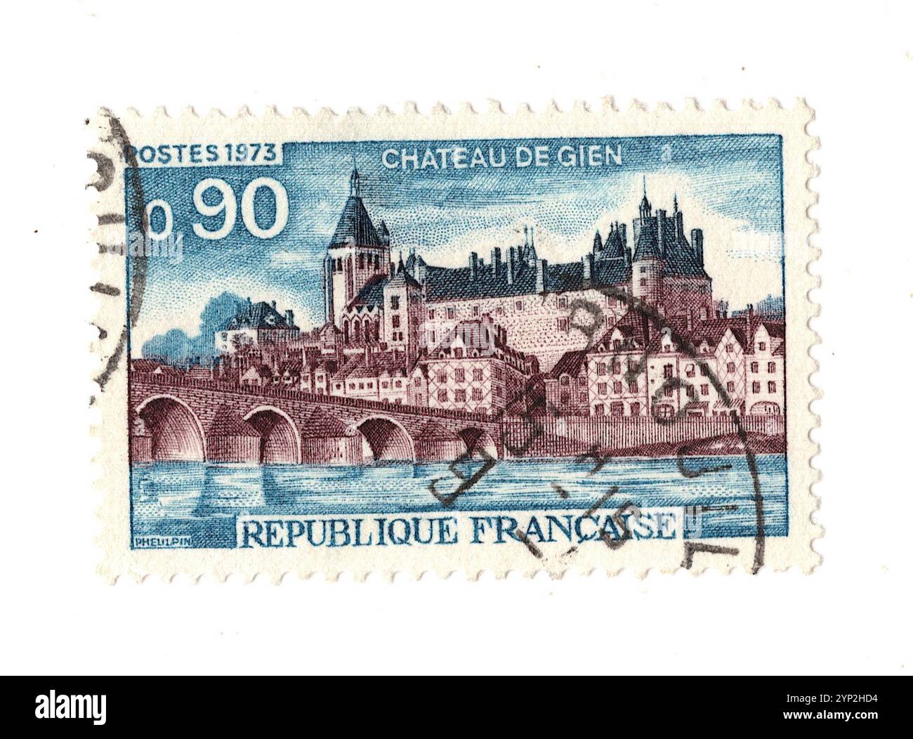 A vintage Chateau de Gien postage stamp from France isolated on a white ...