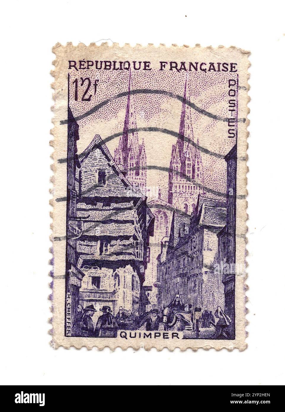 A vintage Quimper postage stamp from France isolated on a white ...