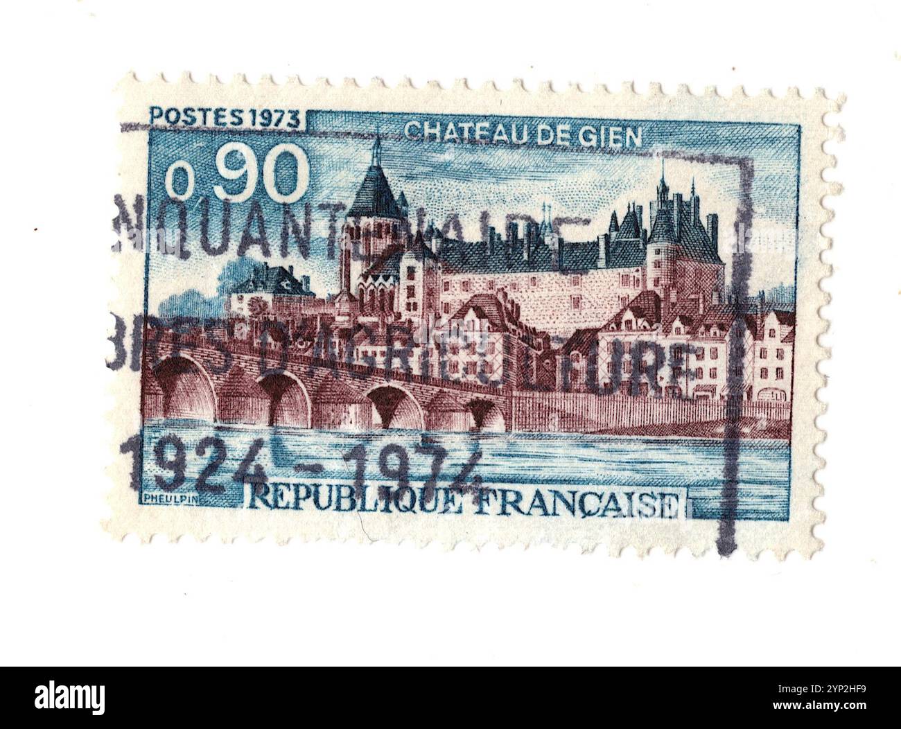 A vintage Chateau de Gien postage stamp from France isolated on a white ...