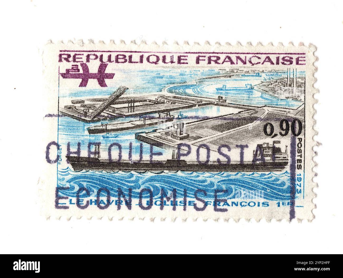 A vintage Le Havre postage stamp from France isolated on a white ...