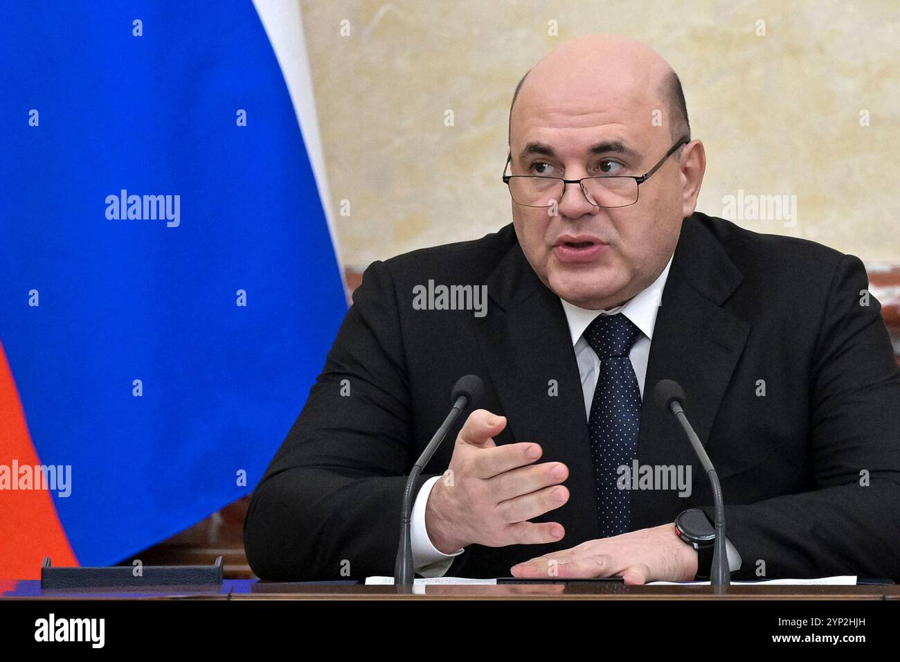 Russian Prime Minister Mikhail Mishustin leads a cabinet meeting in ...