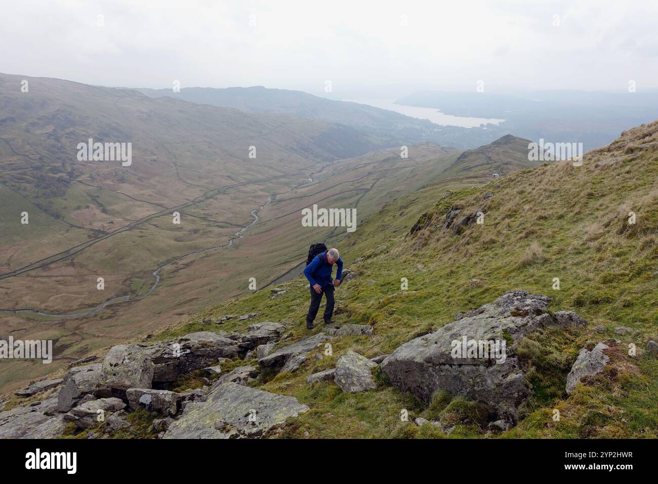 Lone Man (Hiker) Walking to the Wainwright 'High Pike' from Low Pike ...